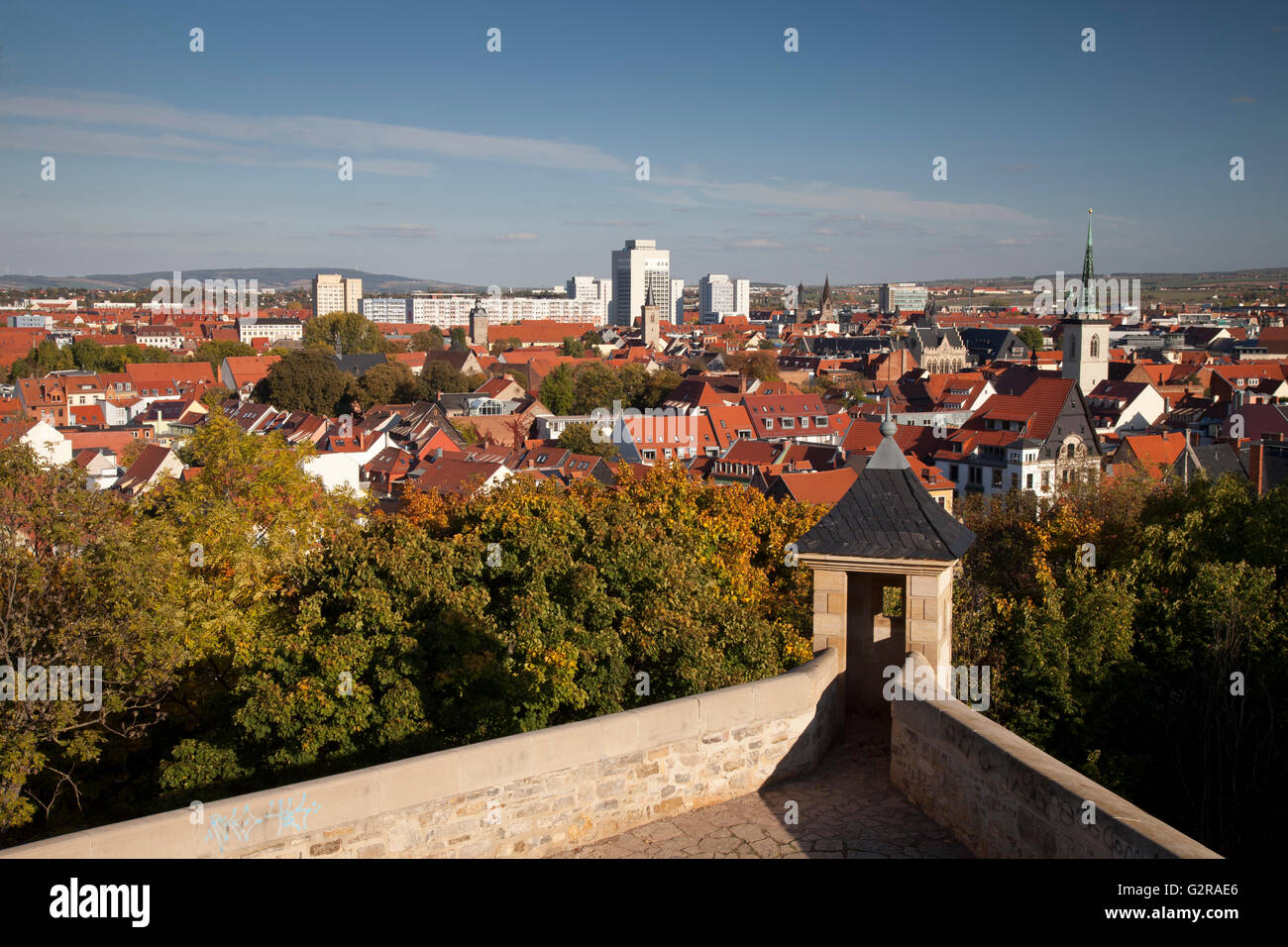 View from Zitadelle Petersberg Citadel across the town, Thüringer Wald, Erfurt, Thuringia ...