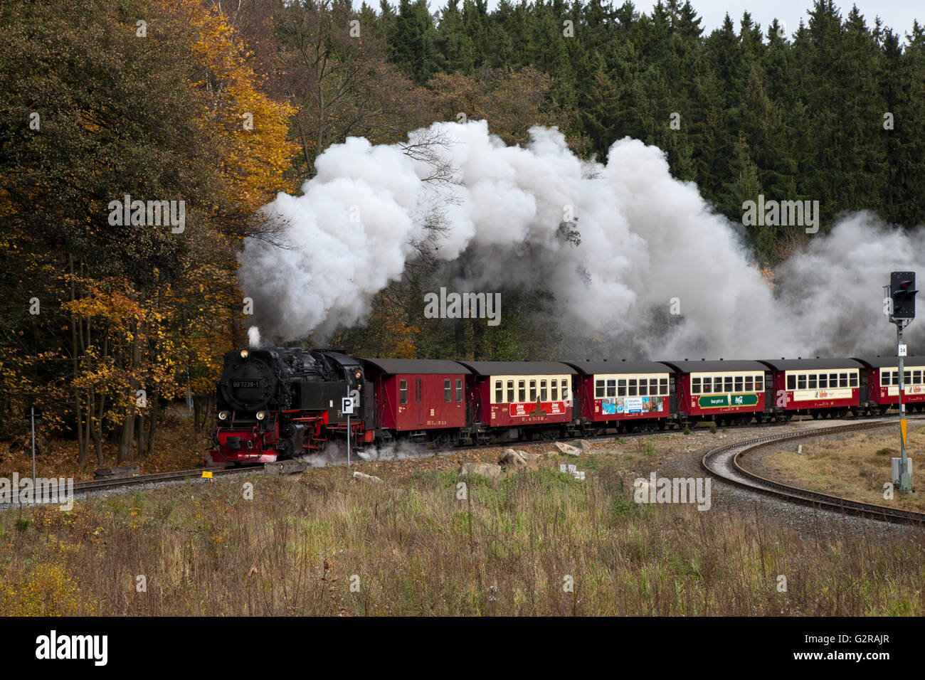 Steam locomotive and train of the Harz Narrow Gauge Railways on the way ...