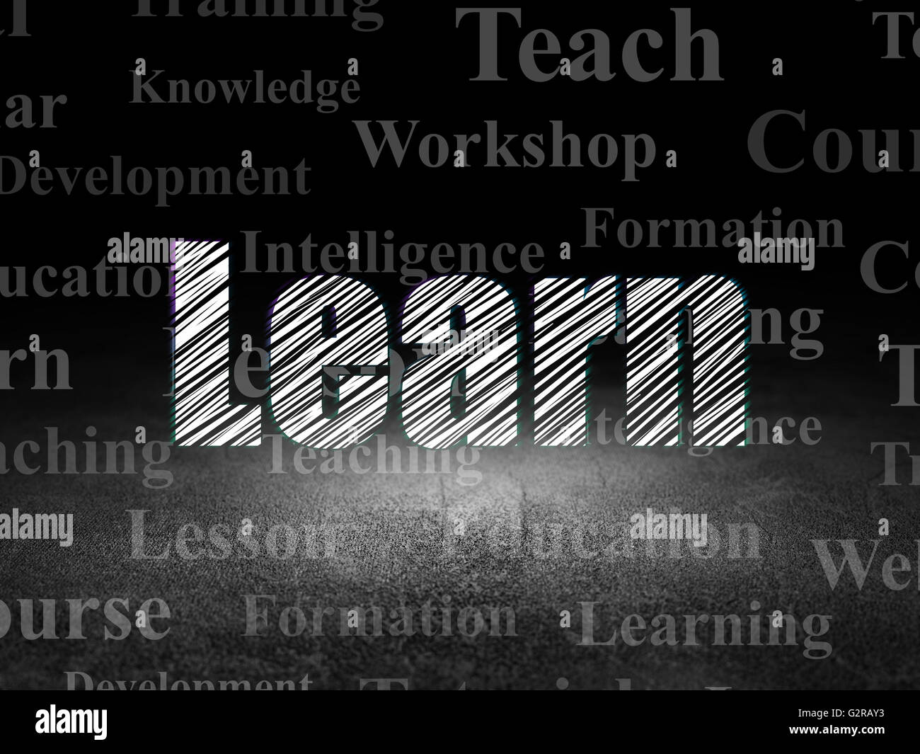 Studying concept: Learn in grunge dark room Stock Photo - Alamy
