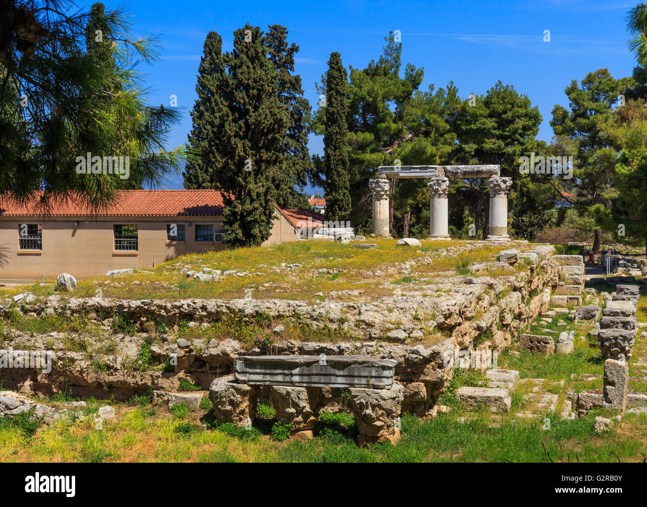 ruins of temple E in Ancient Corinth, Peloponnes Stock Photo - Alamy