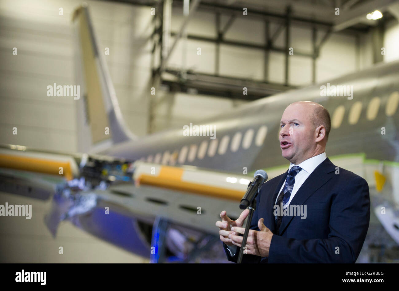 Bombardier CEO and President Alain Bellemare speaks to reporters Stock ...