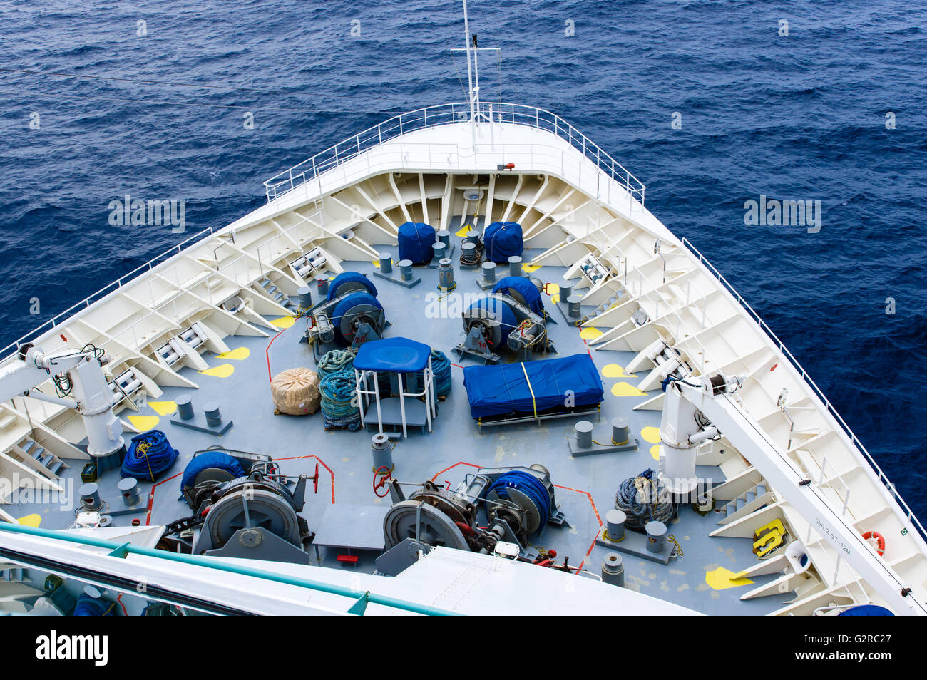 Winches and rope reels for raising the anchor of a cruise ship Stock ...