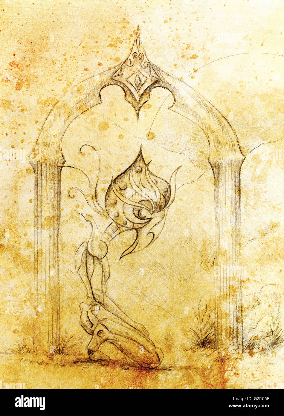 ancient god horus, original drawing on paper. transience and time ...