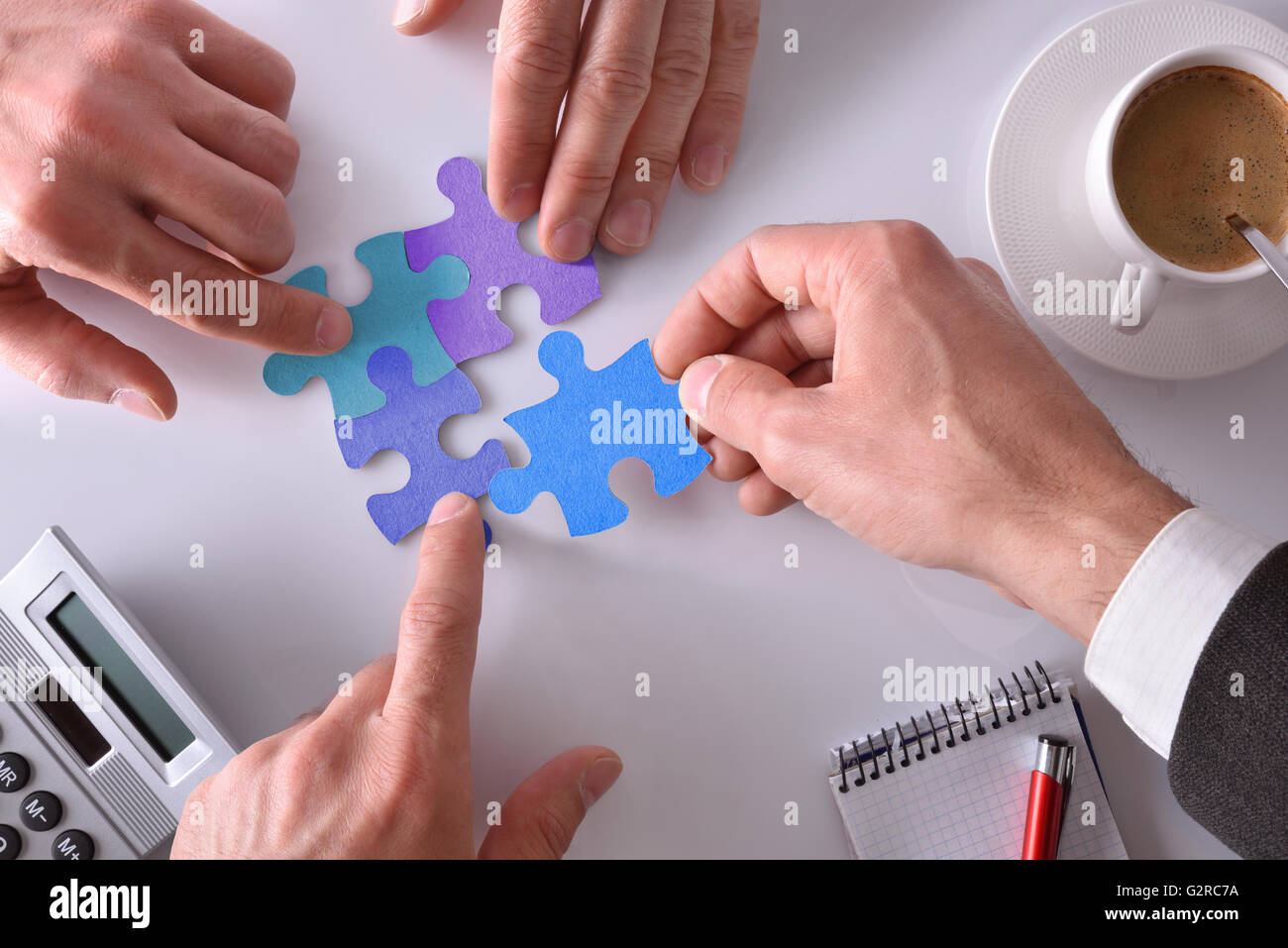 Representation and concept of teamwork in a business. Office table with ...