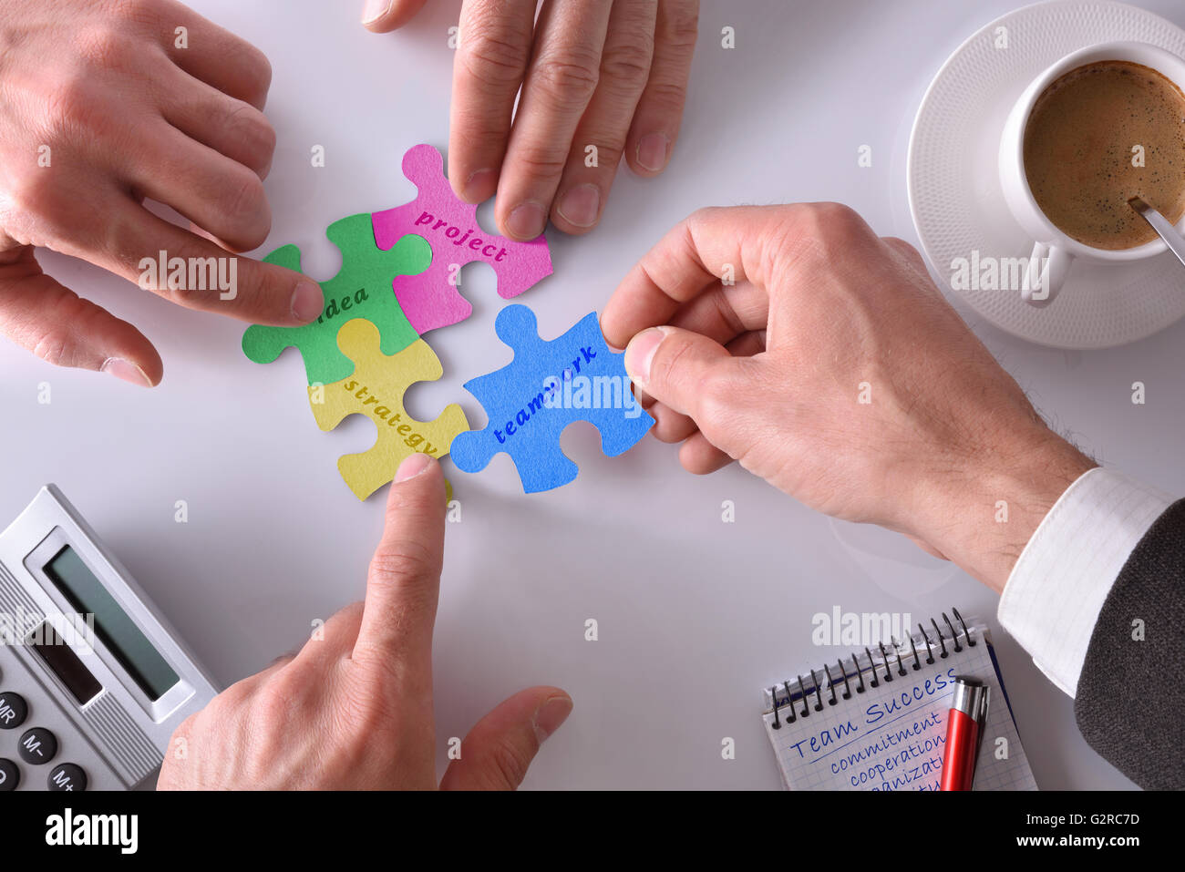 Representation and concept of teamwork in a business. Office table with ...