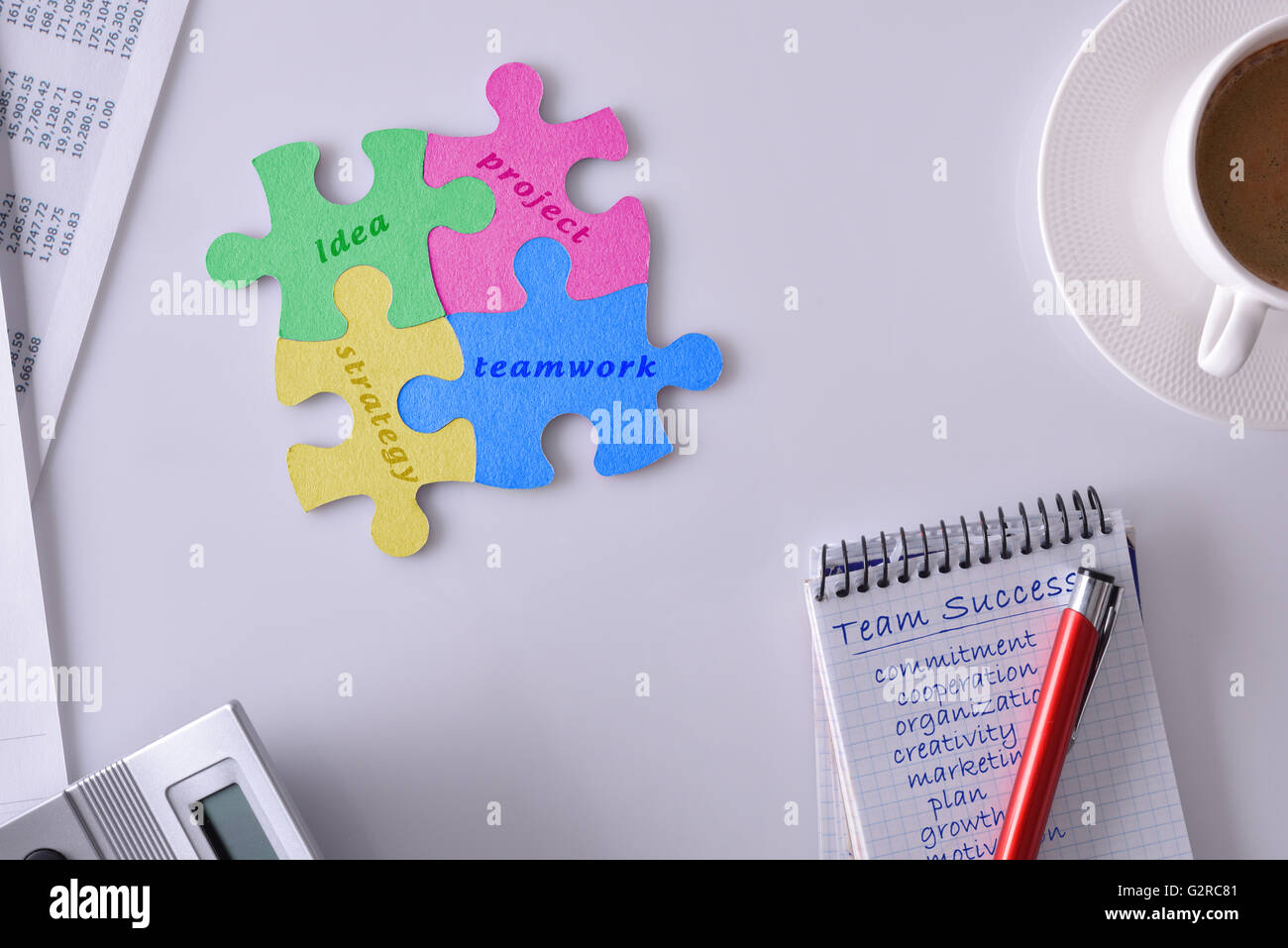 Representation of developing a business idea. Business table with ...