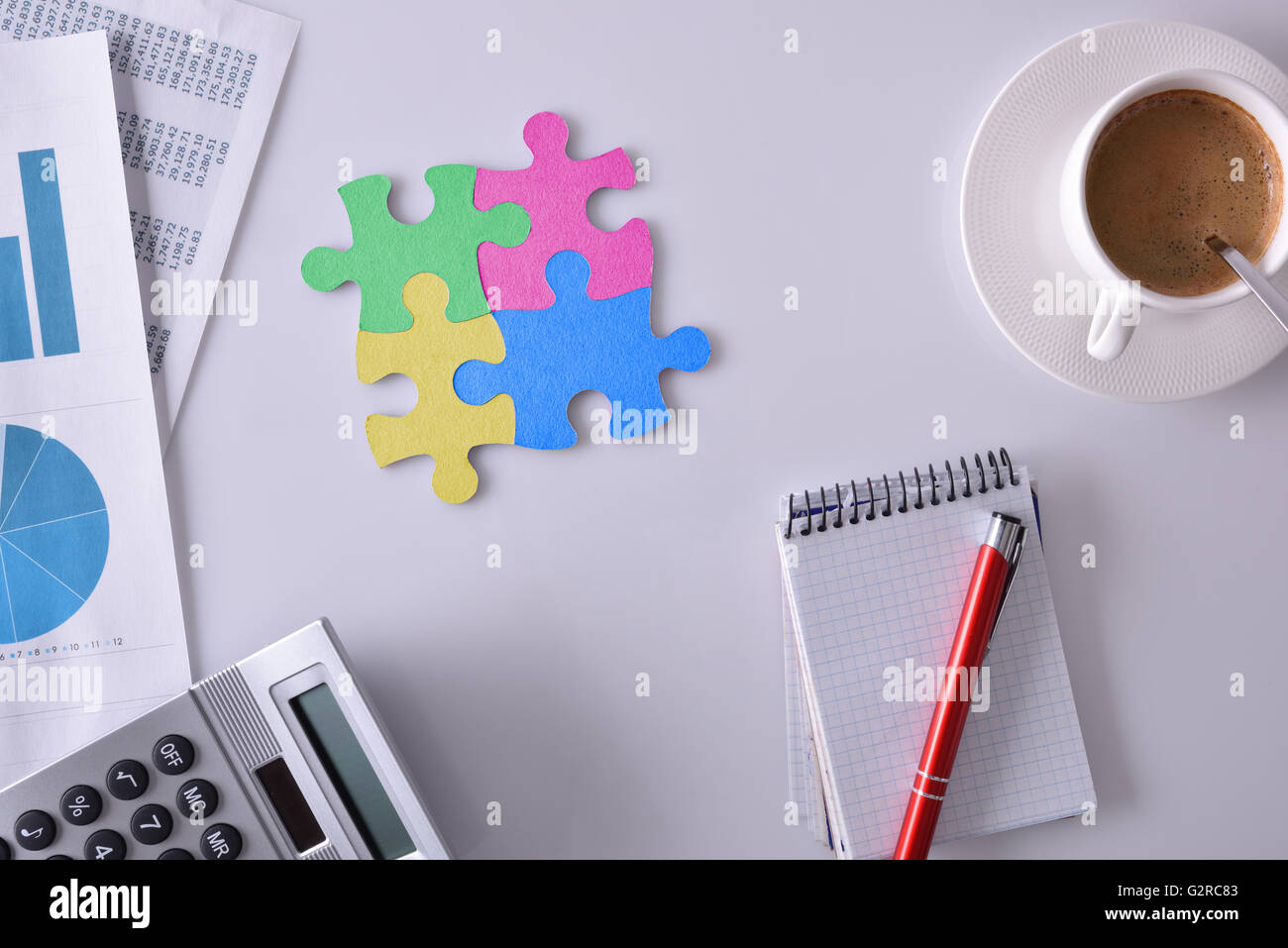 Representation of developing a business idea. Business table with ...