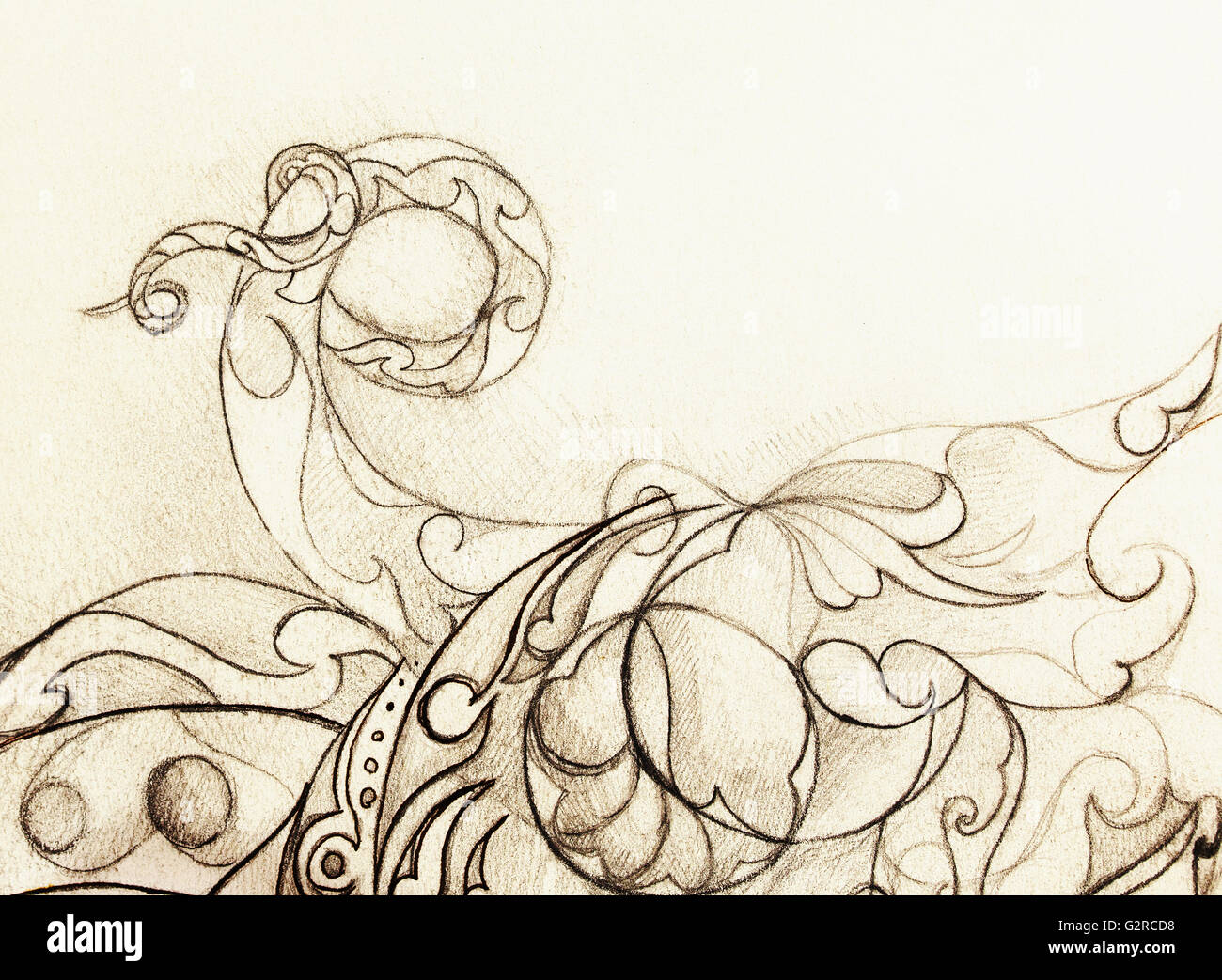 Ornamental Drawing. Original hand draw and computer collage. Color ...