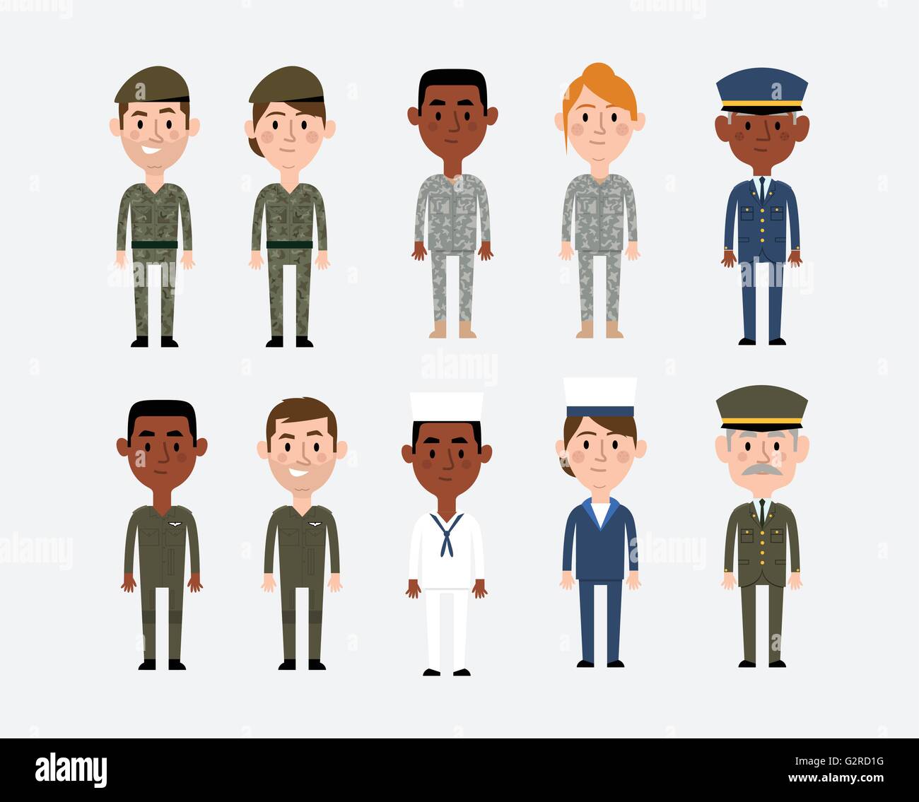 Character Illustrations Depicting Military Occupations Stock Vector ...