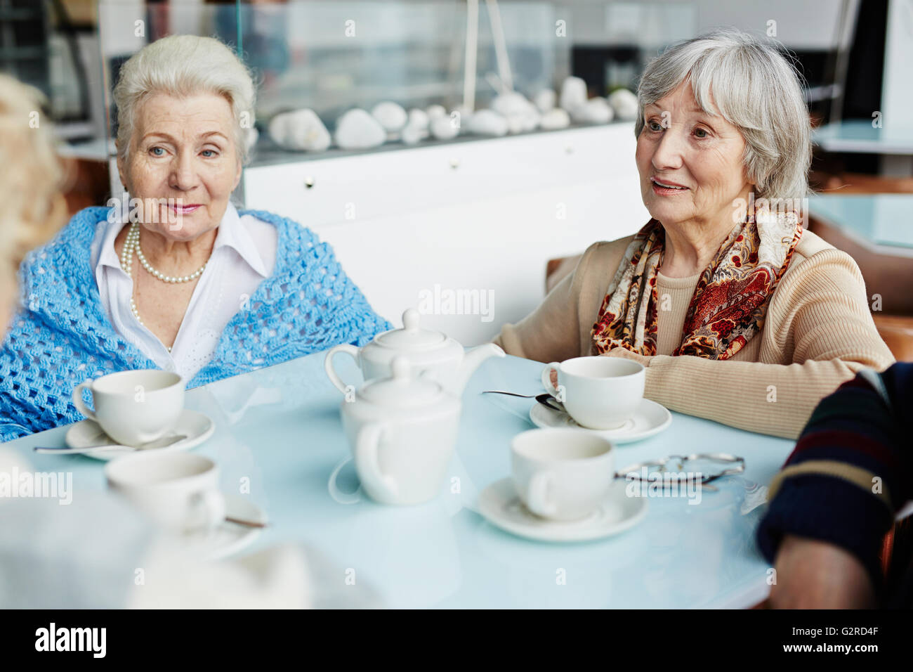 Group of seniors having nice time in cafe Stock Photo - Alamy
