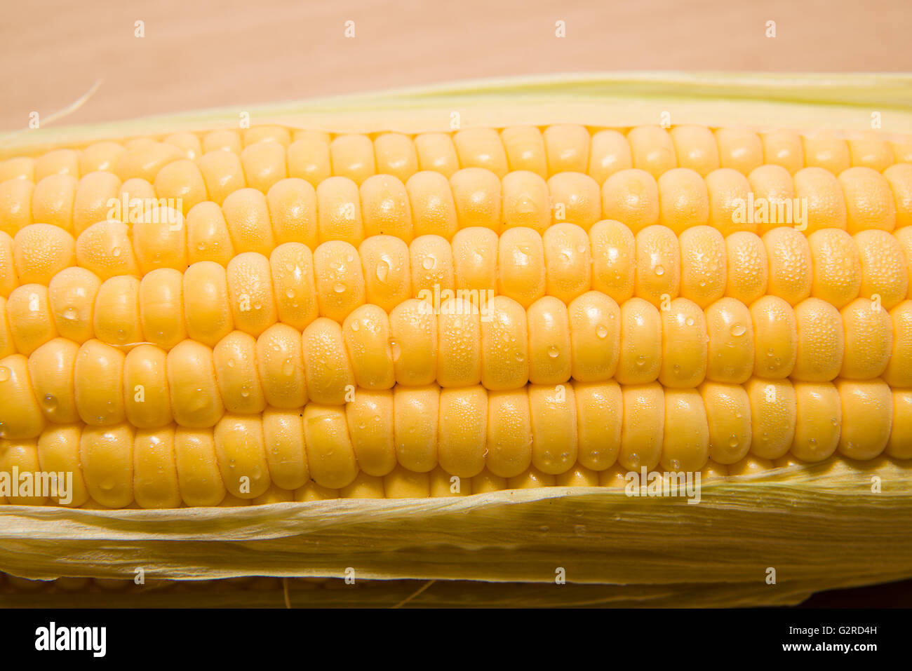 Fruit ripe corn with leaves in large Stock Photo - Alamy