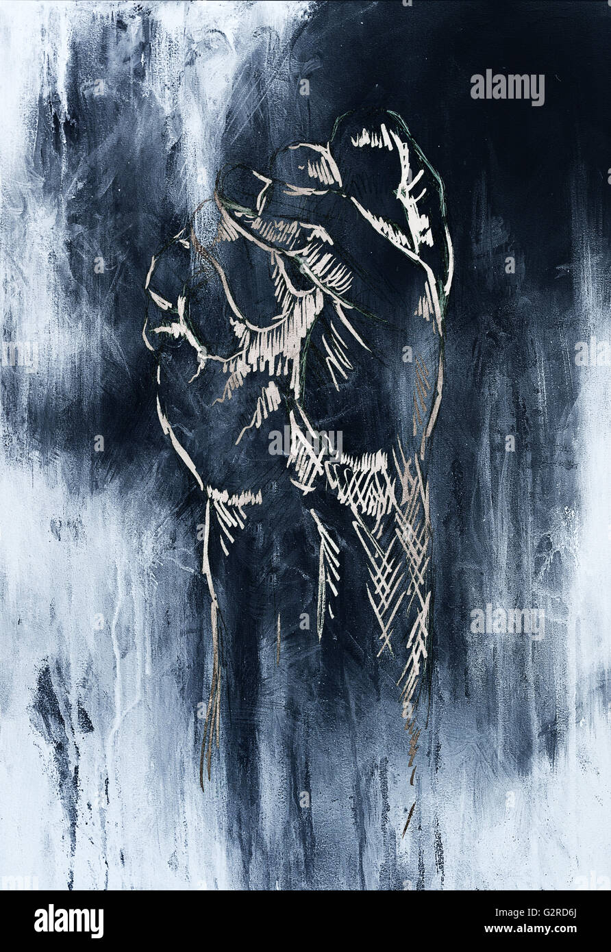 fist drawing, pencil sketch on paper, Color effect Stock Photo - Alamy