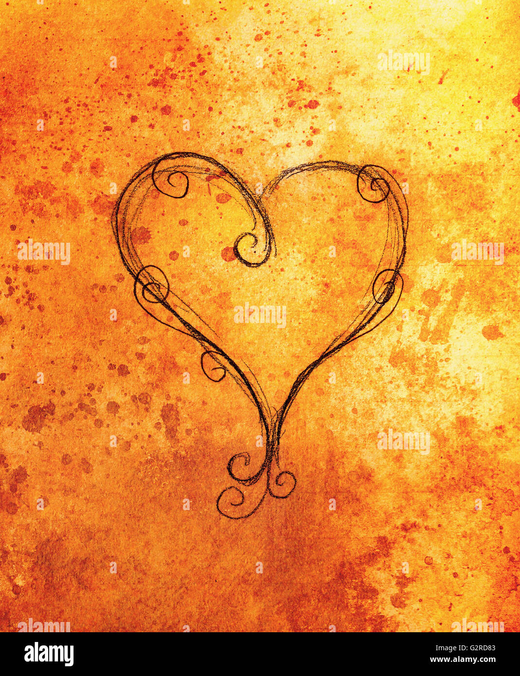 Heart drawing, pencil sketch on old paper. Color effect Stock Photo - Alamy