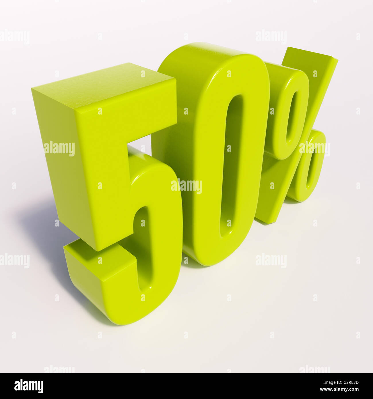 3d render: green 50 percent, percentage discount sign on white, 50 ...