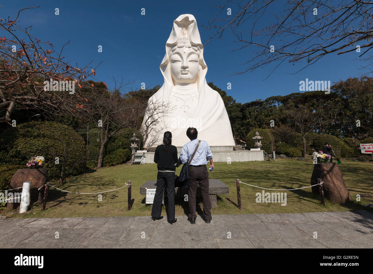 Tourists enjoy the Ofuna Kannon Ji monument in Ofuna, Kanagawa, Japan ...