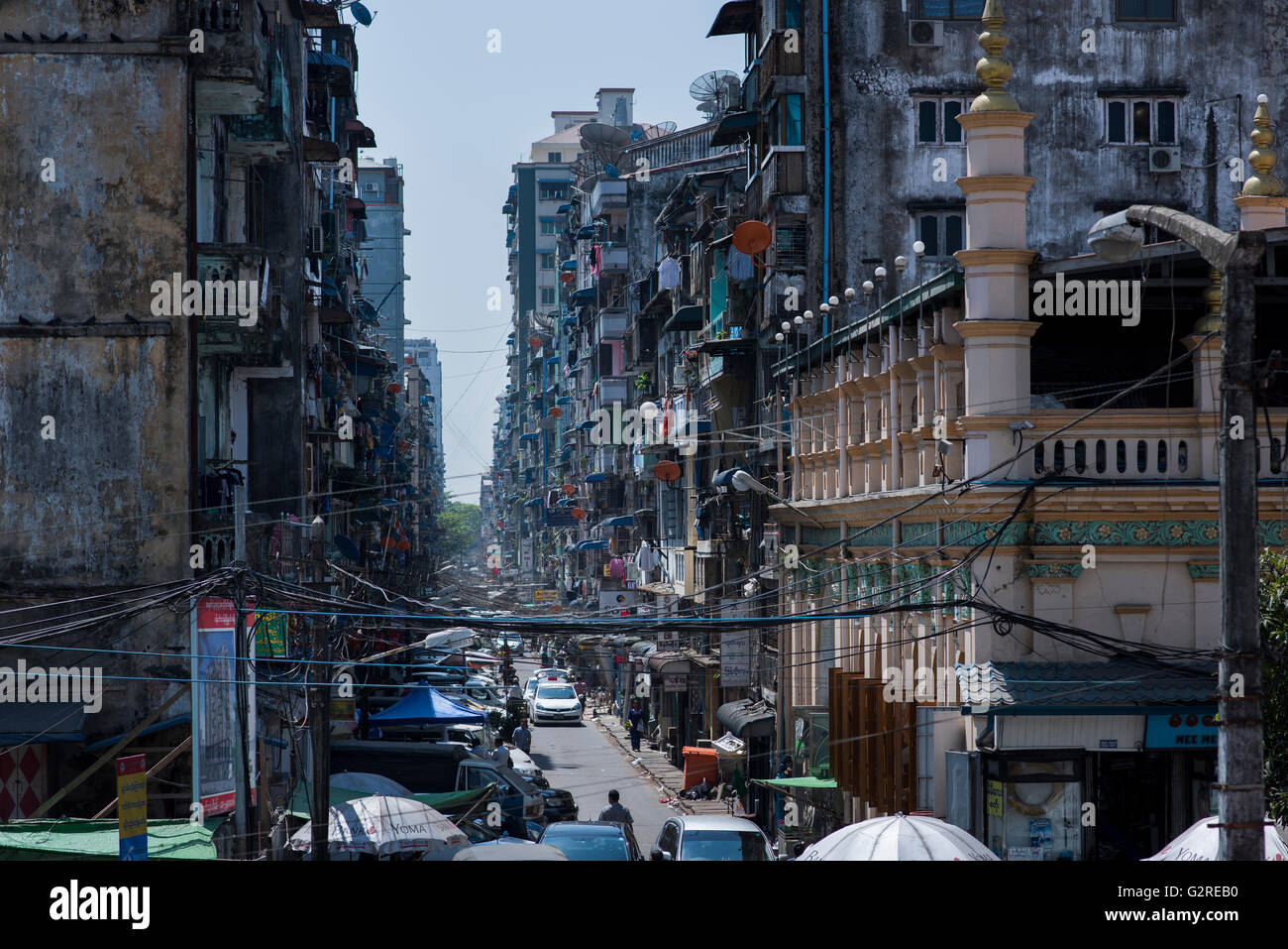 View of one of Yangon's city streets, Myanmar Stock Photo - Alamy