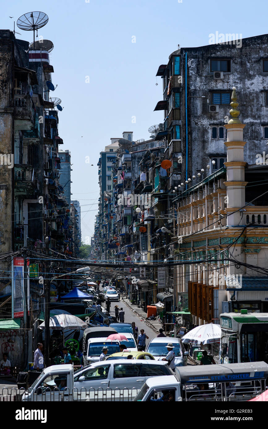 View of one of Yangon's city streets, Myanmar Stock Photo - Alamy