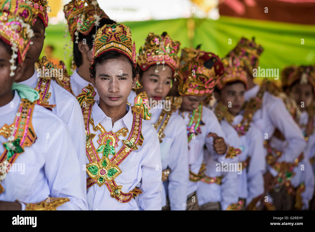A group of young men during their Shin Pyu ceremony into becoming ...