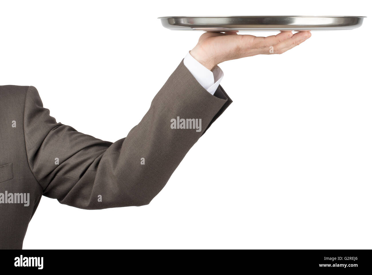 Hand holding tray Stock Photo - Alamy