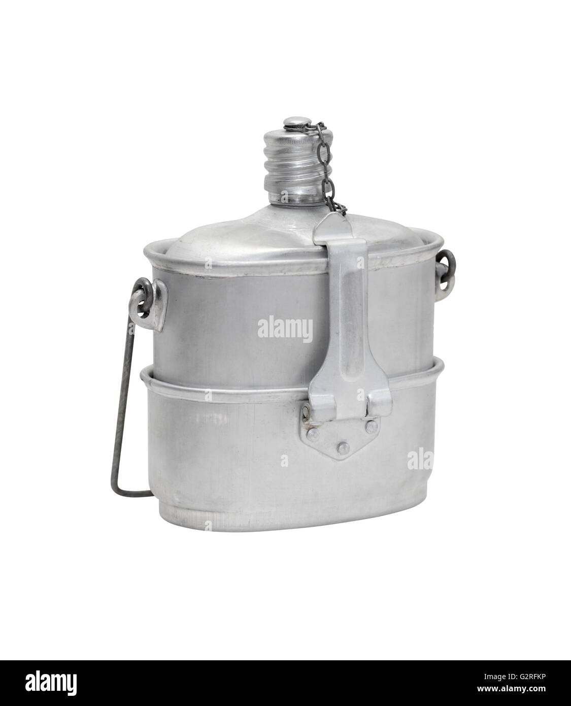 Old aluminum flask on white background. Isolated with clipping path ...