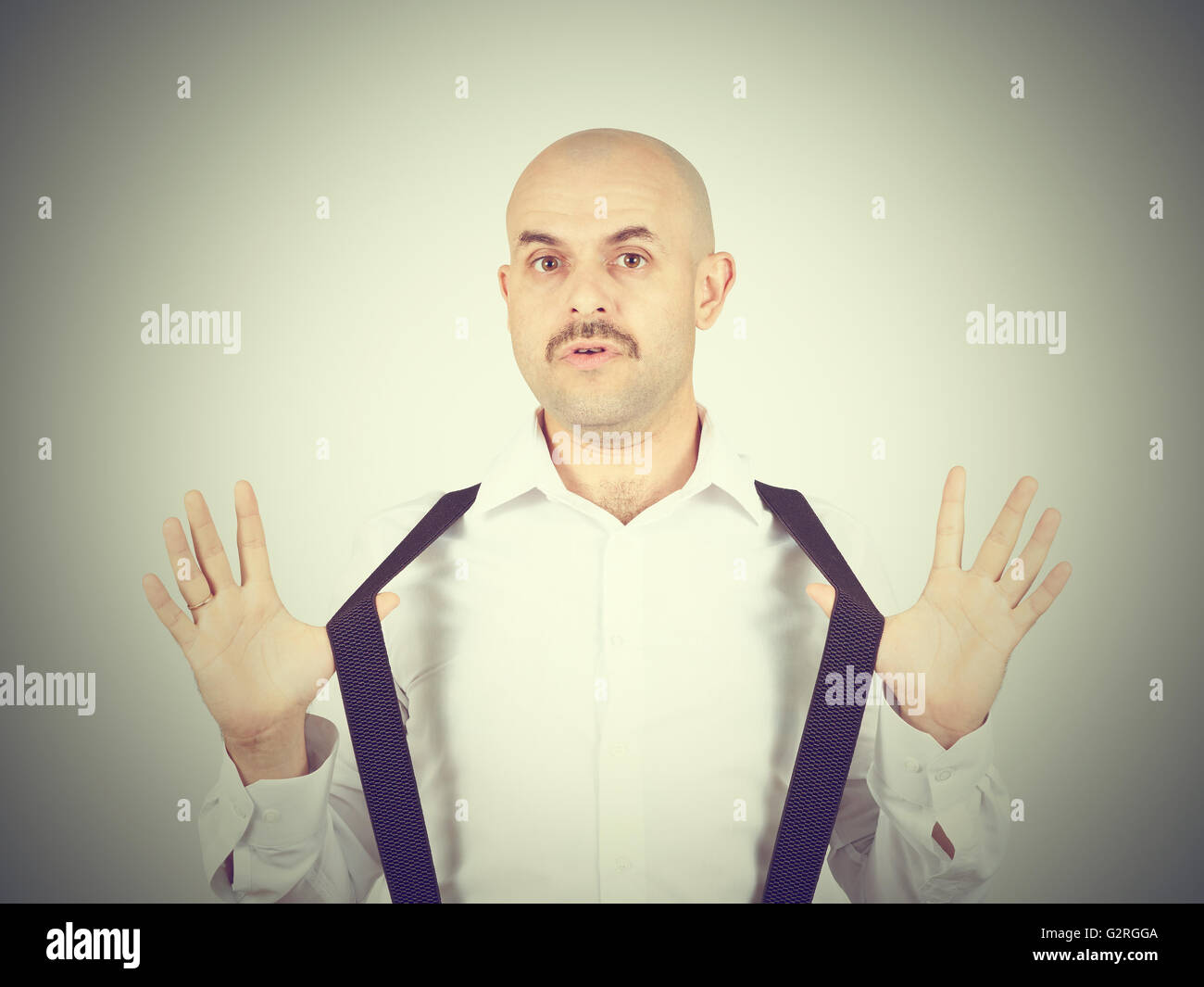 bald man shrugging shoulders I don't know gesture Isolated. Human body ...