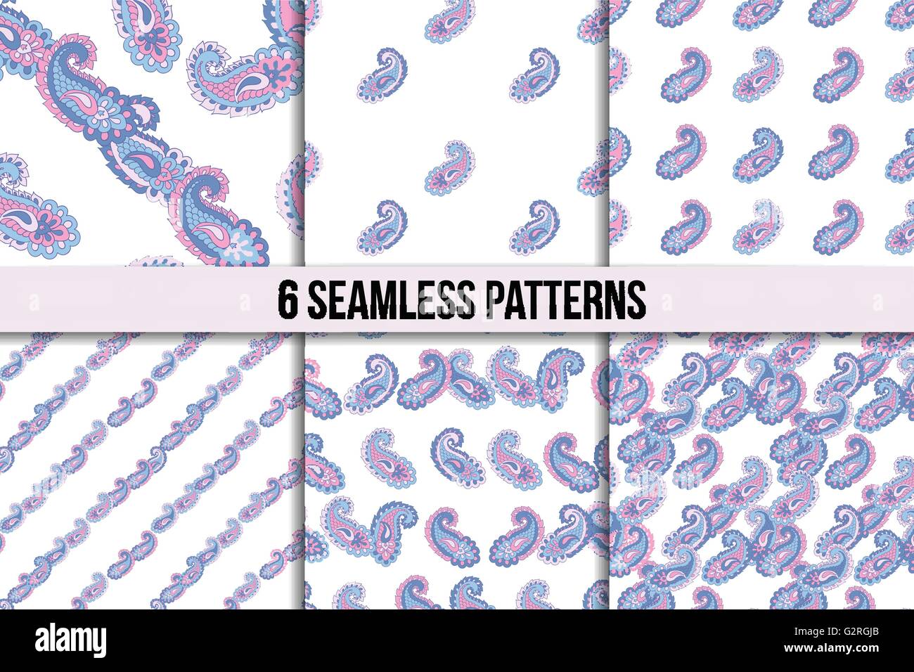Vector illustration of seamless paisley pattern set Stock Vector Image ...