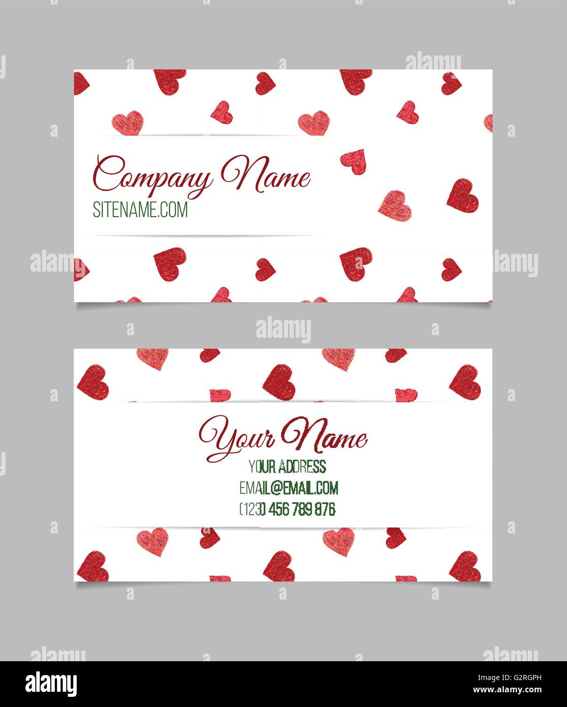 Visiting card with hand drawn hearts Stock Vector Image & Art - Alamy