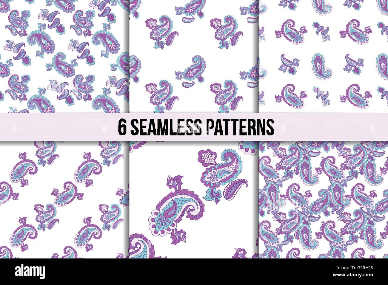Vector illustration of seamless paisley pattern set Stock Vector Image ...