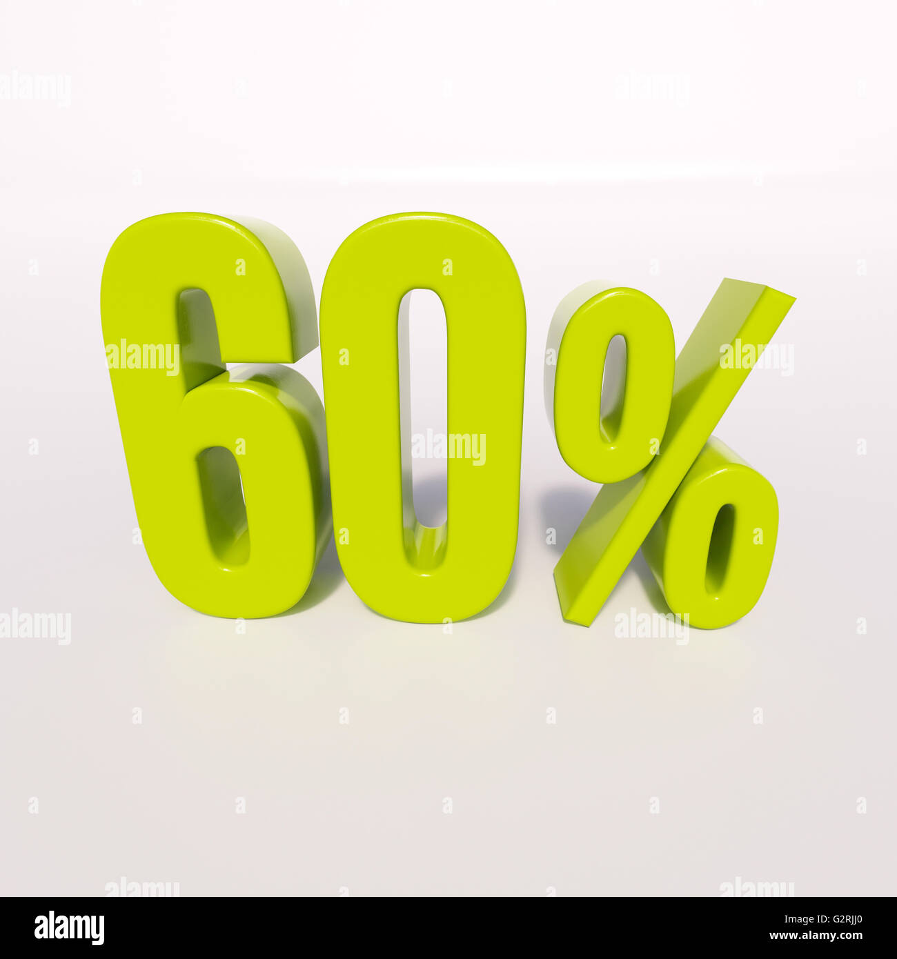 3d render: green 60 percent, percentage discount sign on white, 60 ...