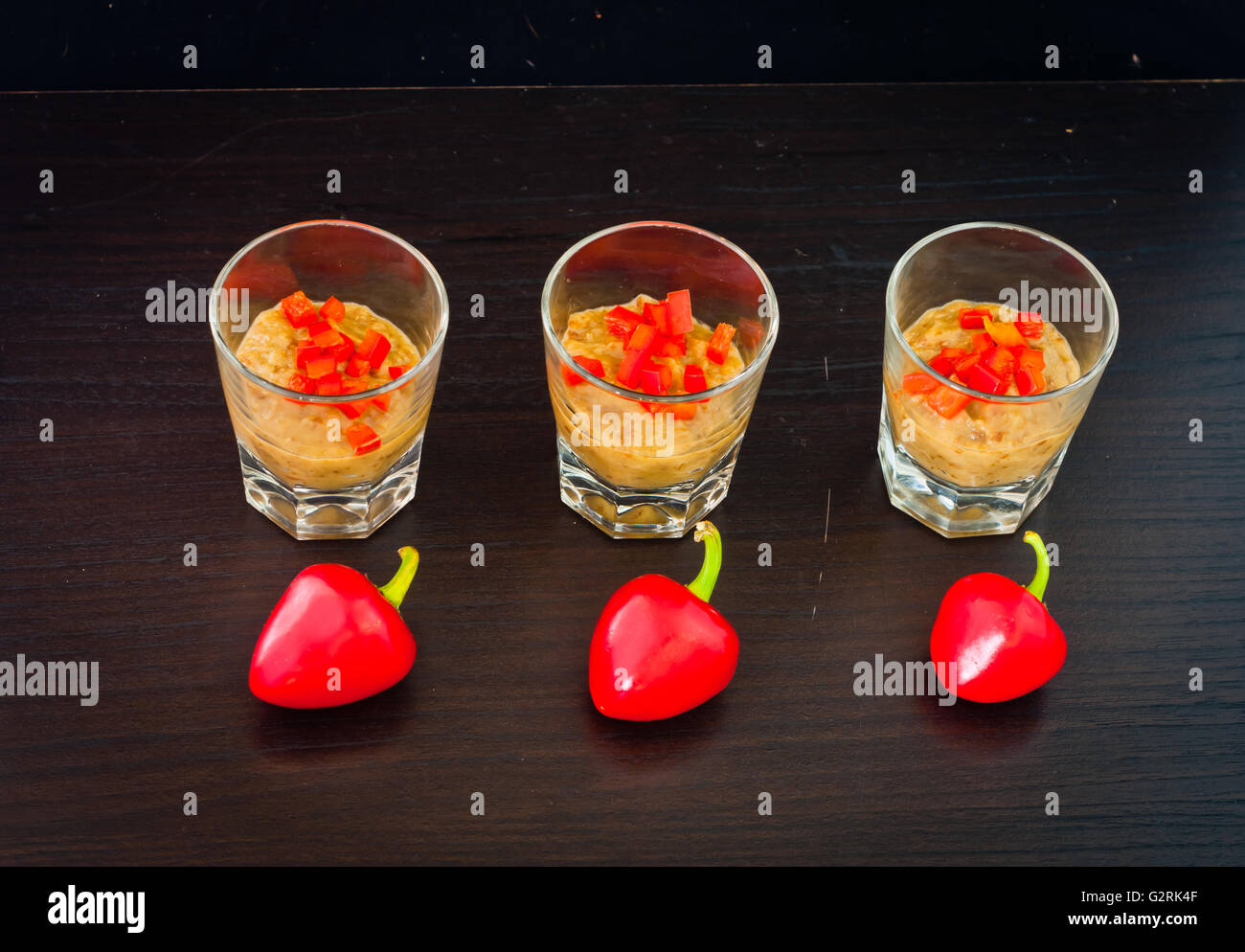 individual servings of soup vegetables with spicy chilli Stock Photo ...