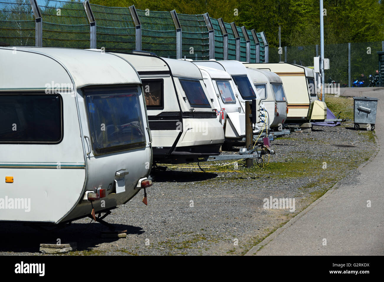 Travel trailers in line Stock Photo - Alamy