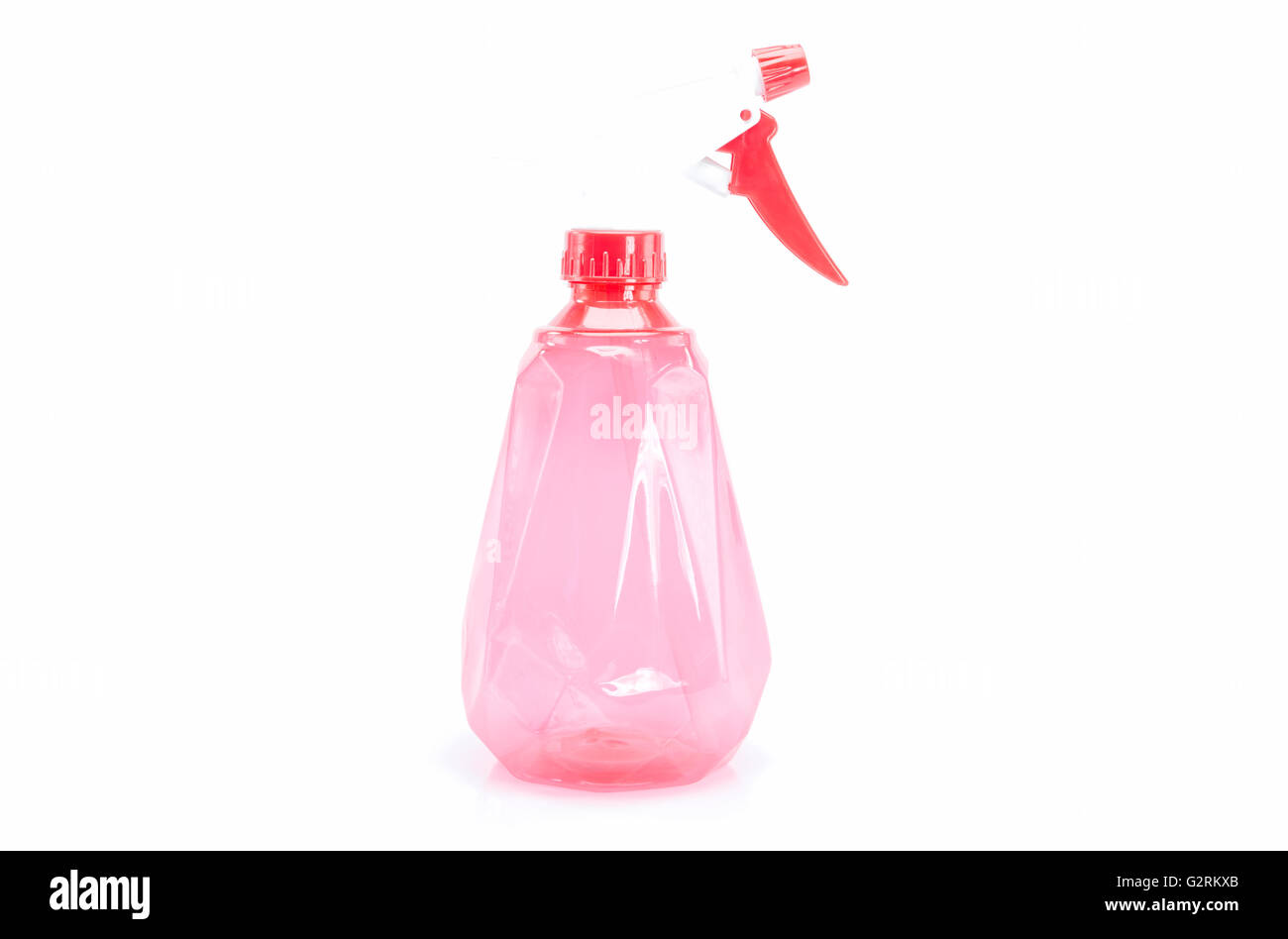 Red detergent bottles or chemical cleaning supplies on white Stock ...