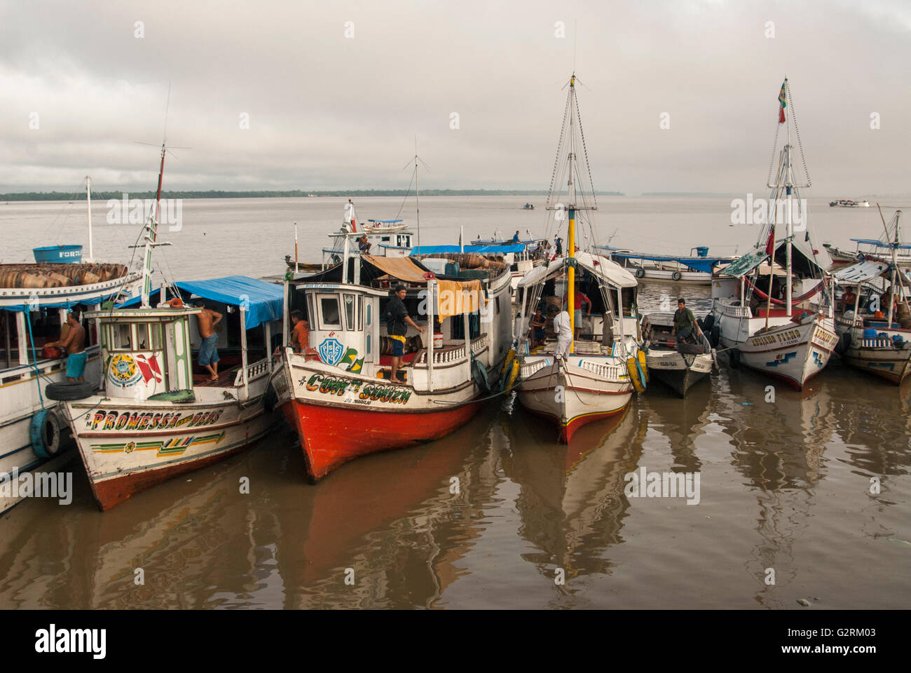 Traditional river boats transporting acai to Ver-o-Peso market port ...