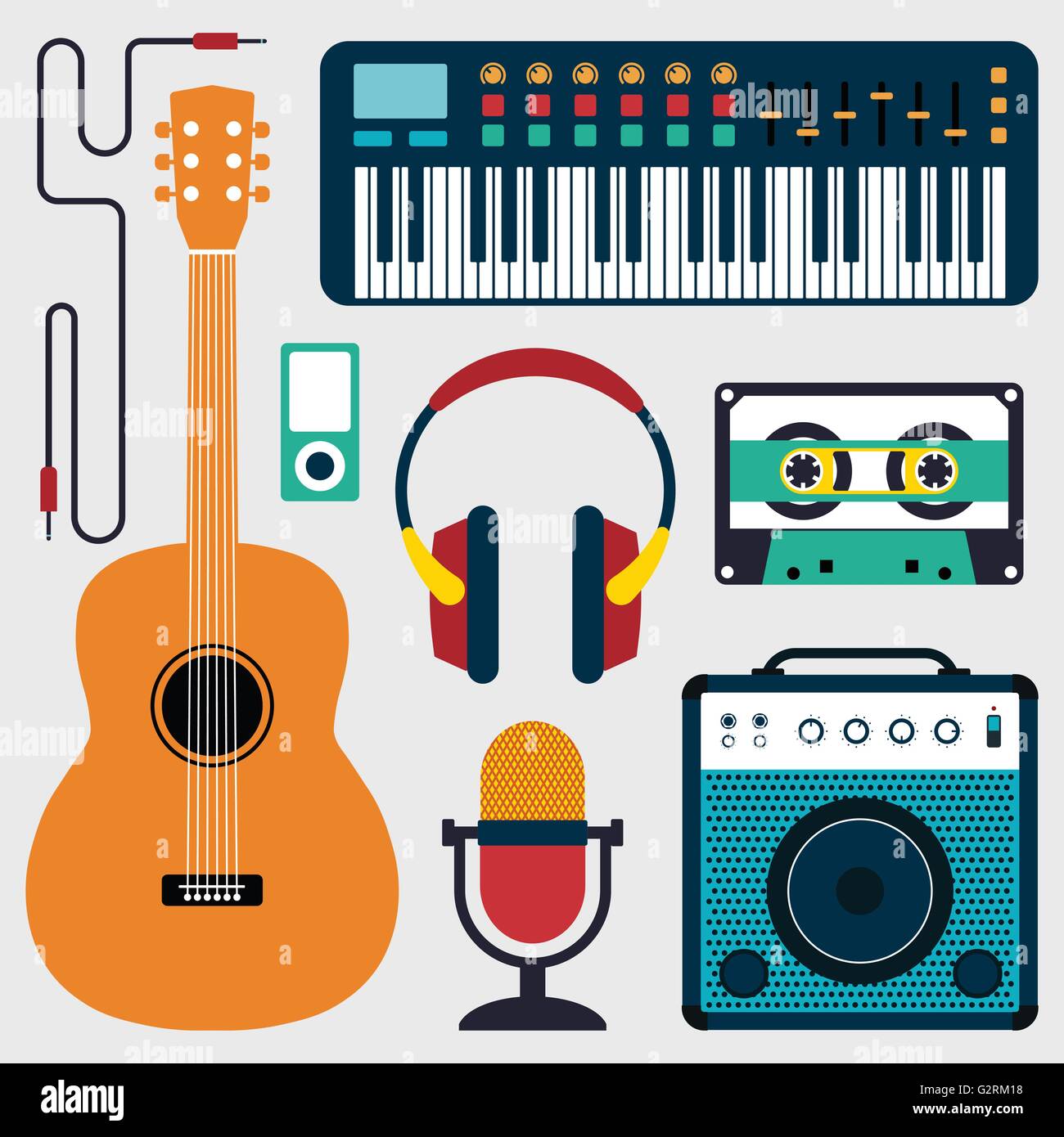 Collection of music instruments and sound flat design vector ...