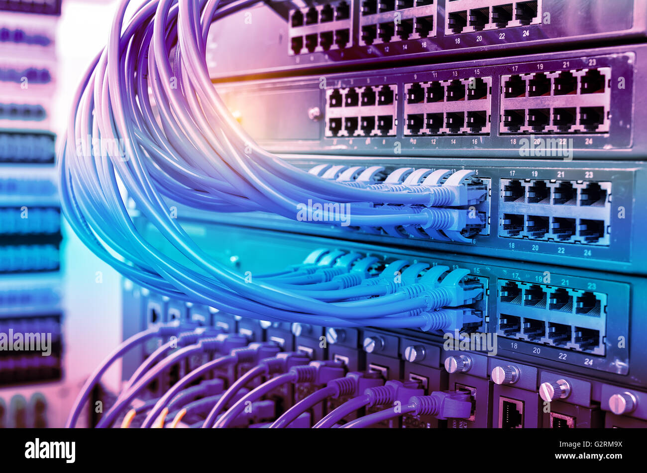 Network panel, switch and cable in data center Stock Photo - Alamy