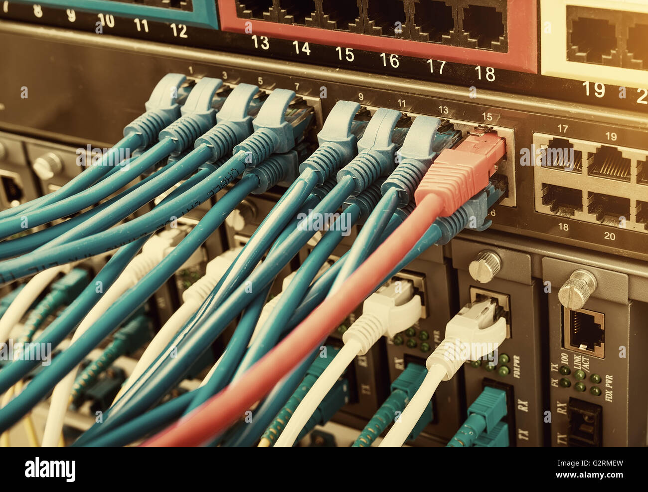 Network panel, switch and cable in data center Stock Photo - Alamy