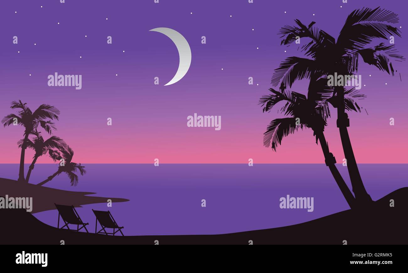 At night beach scenery silhouette Stock Vector Image & Art - Alamy