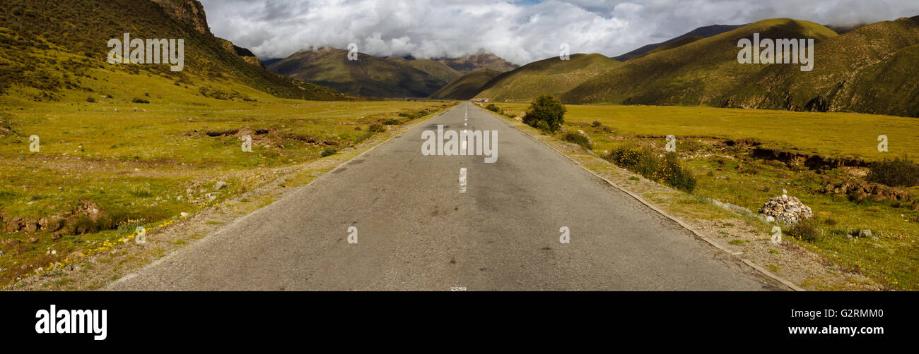 Tibet, China - Panorama view of 318 national road in the wild with ...