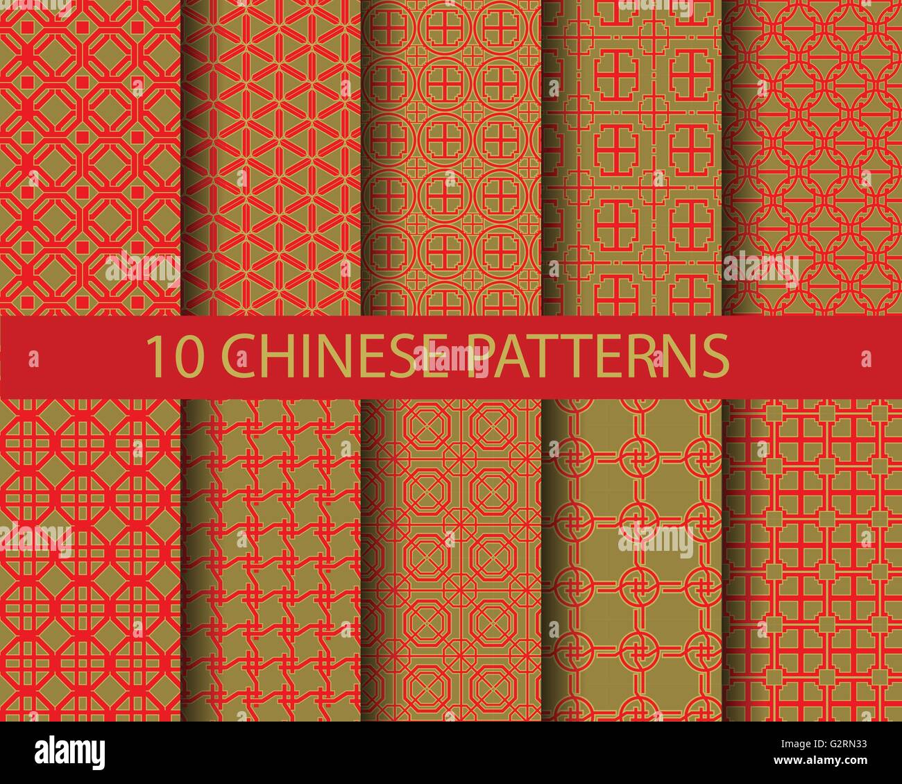 10 different chinses traditional patterns, Pattern Swatches, vector ...