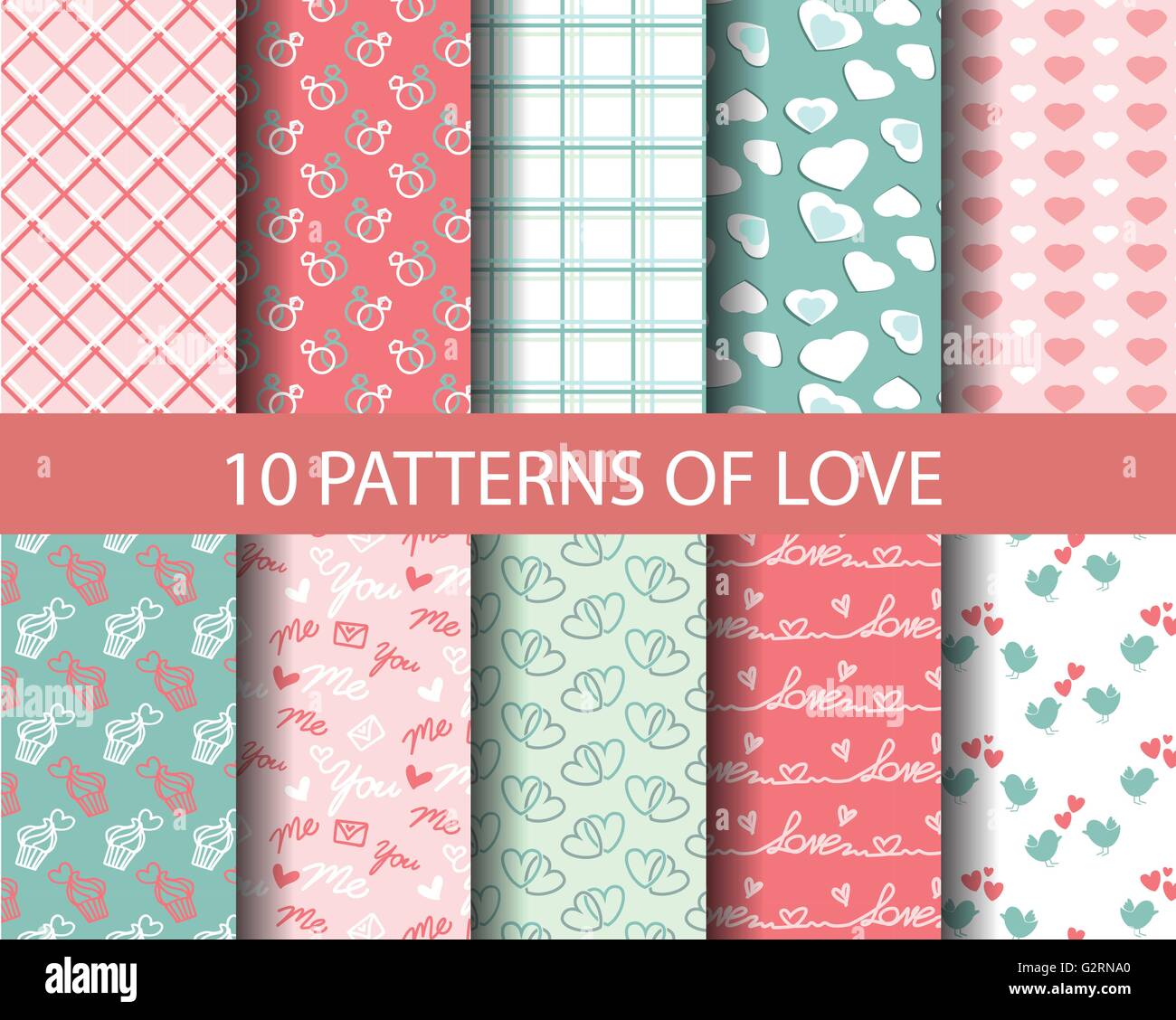 10 different love patterns, sweet pink and blue for valentines day ...
