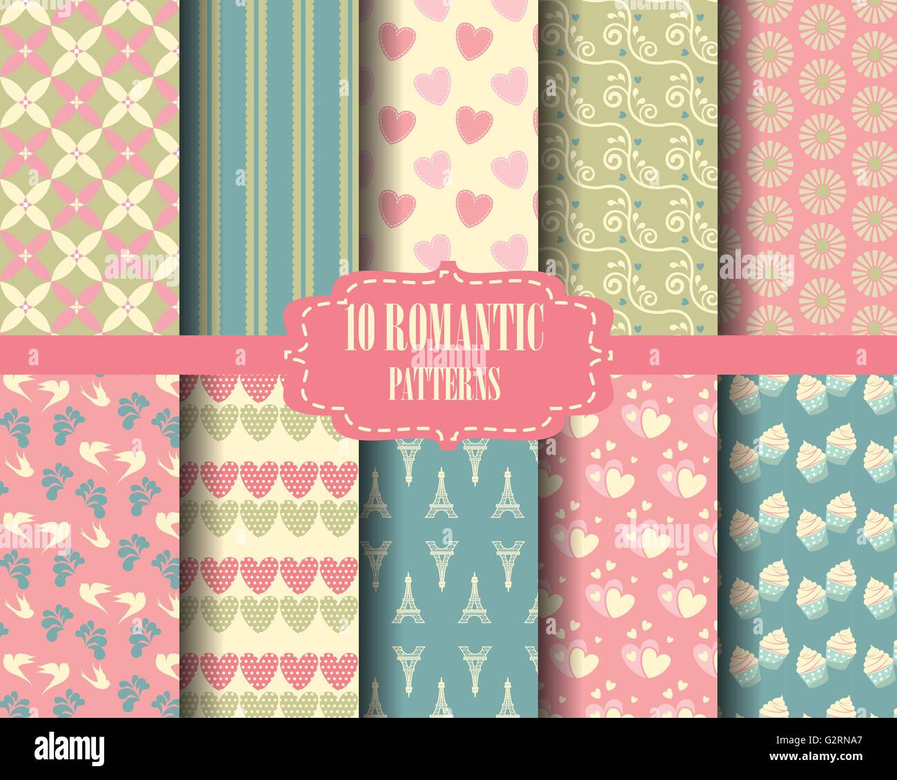 set of sweet pattern, vintage design for valentines day, Pattern ...