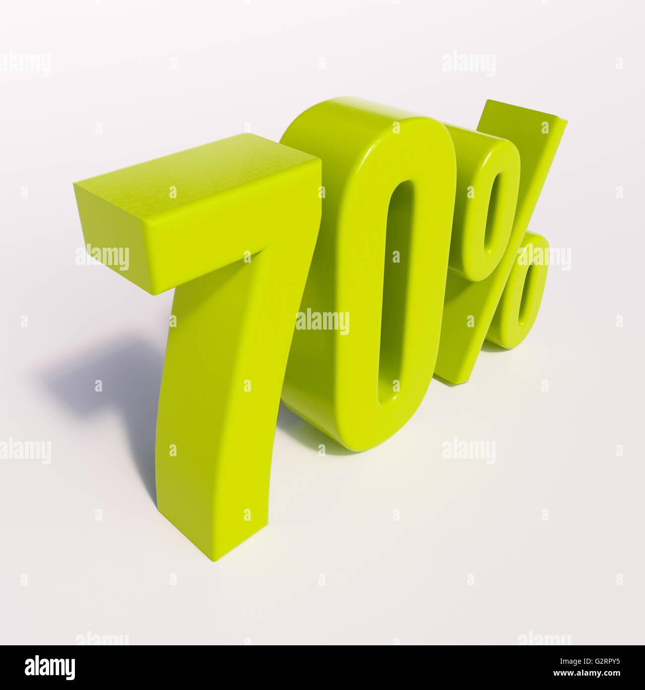 3d render: green 70 percent, percentage discount sign on white, 70 ...