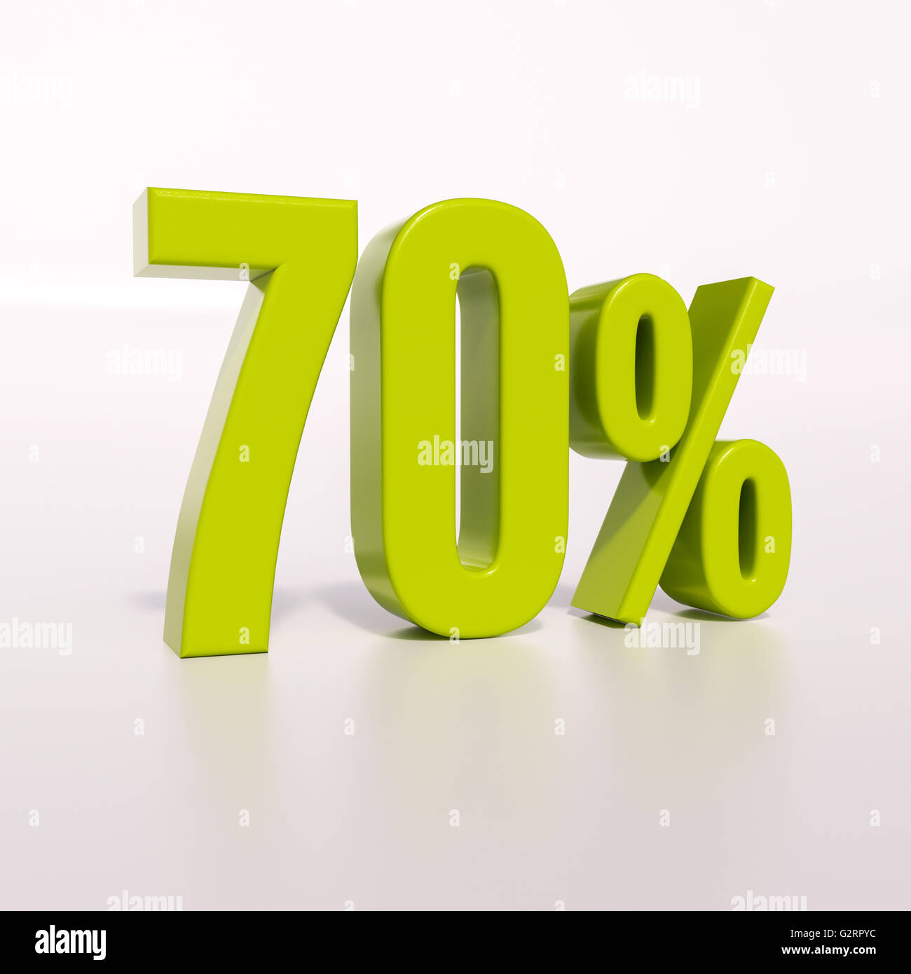 3d render: green 70 percent, percentage discount sign on white, 70 ...
