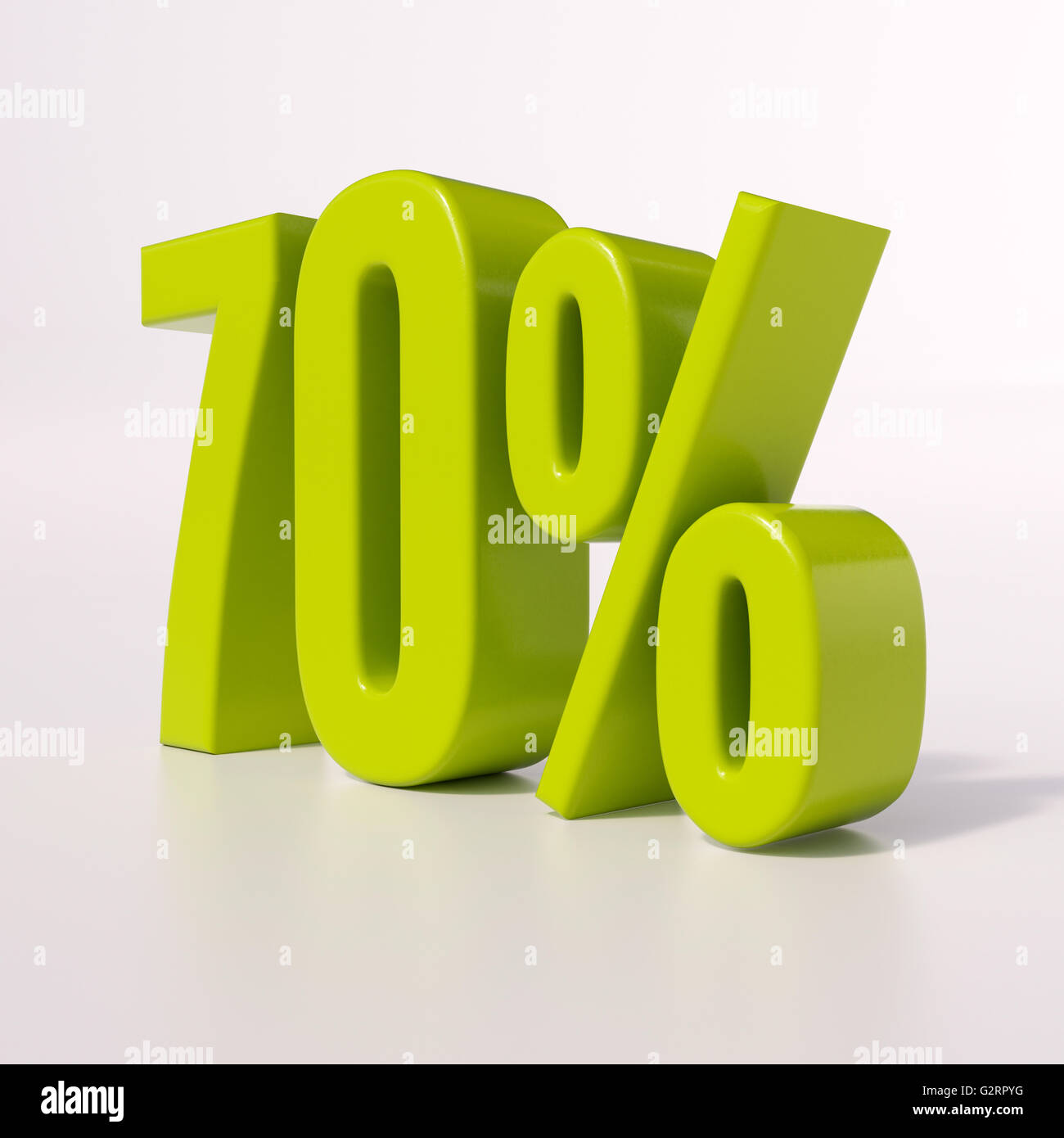 3d render: green 70 percent, percentage discount sign on white, 70 ...