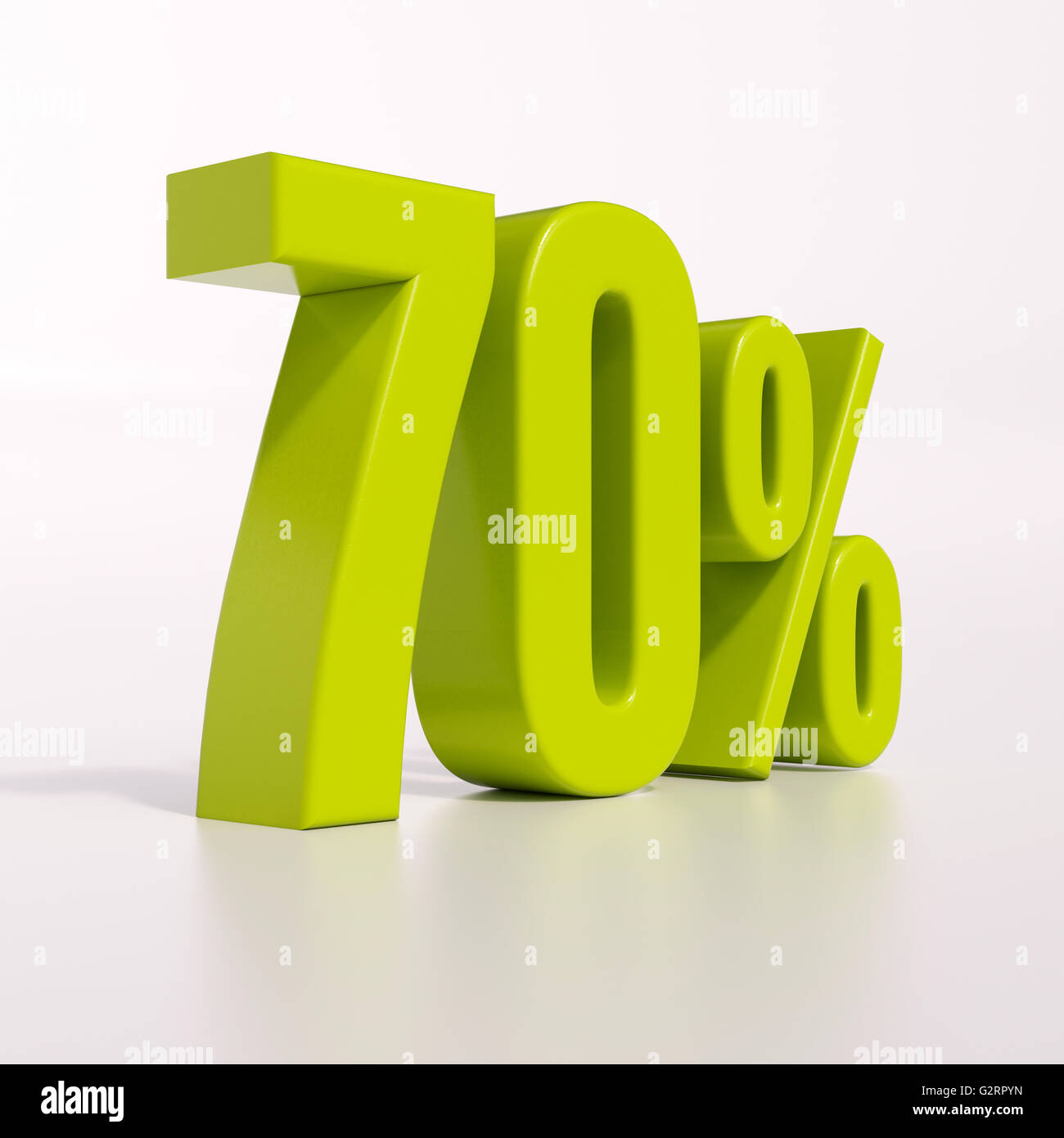 3d render: green 70 percent, percentage discount sign on white, 70 ...
