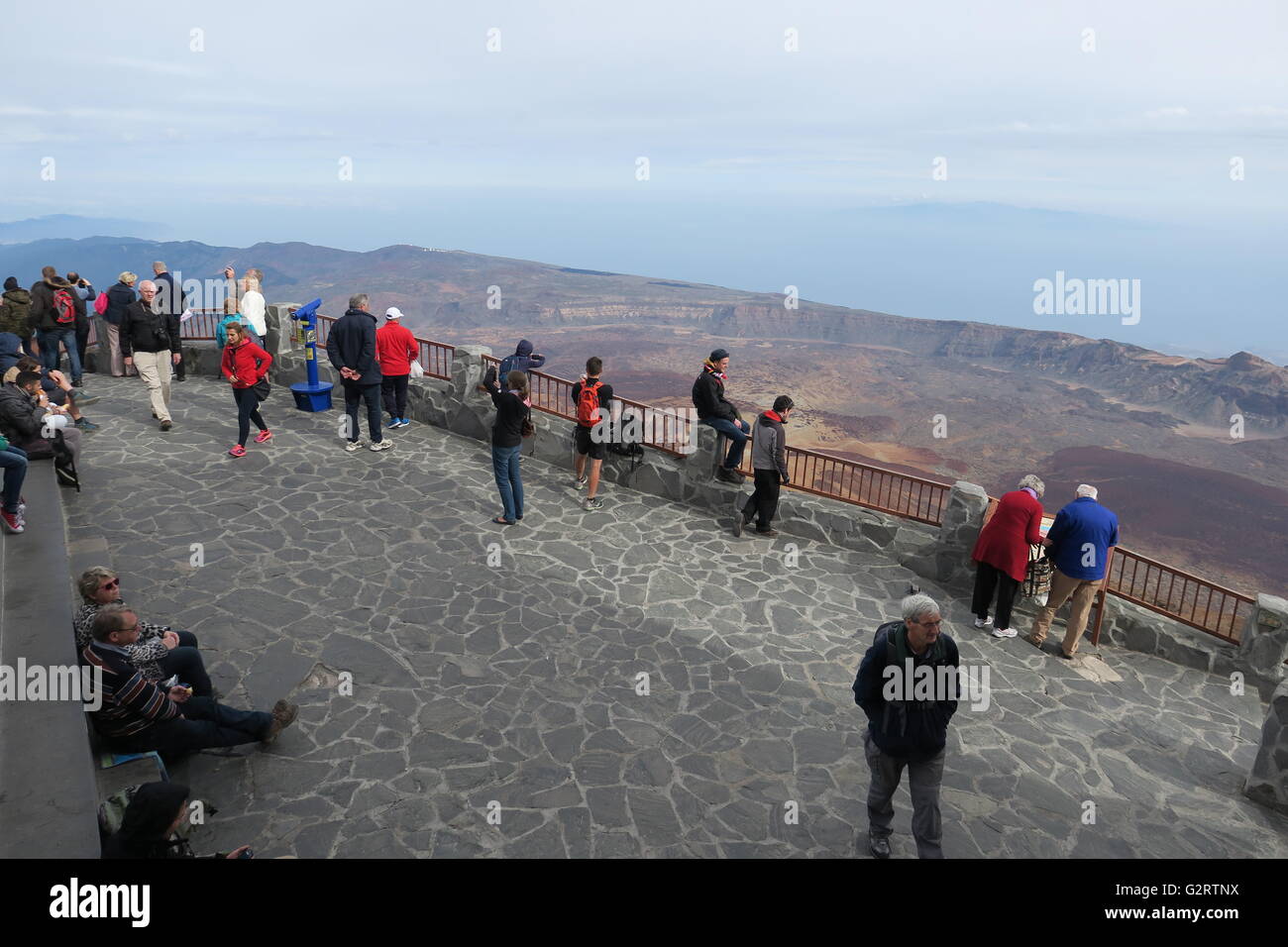 Visitors viewing platform near the summit of Mount Teide in Tenerife ...