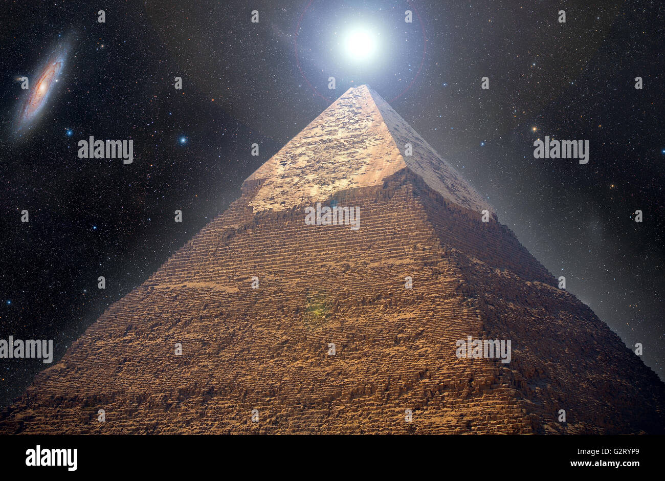 Pyramids of Giza in the background of the starry night sky. Elements of ...