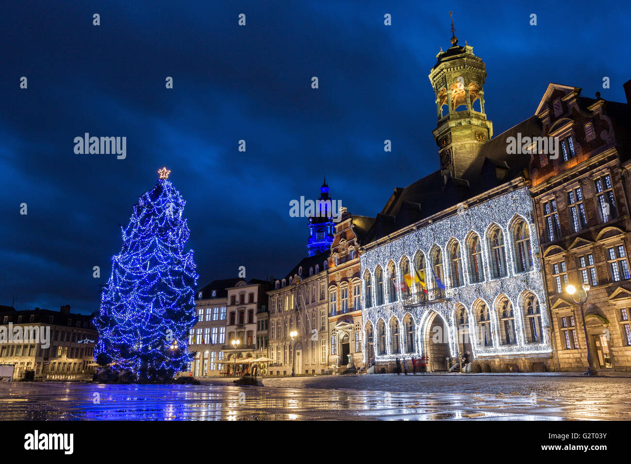 Grand Place with City Hall in Mons in Belgium during Christmas Stock ...