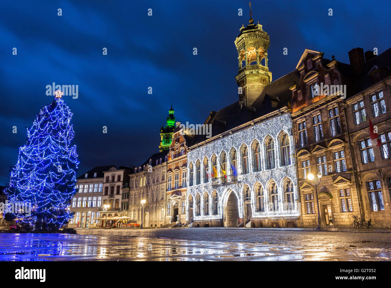 Grand Place with City Hall in Mons in Belgium during Christmas Stock ...