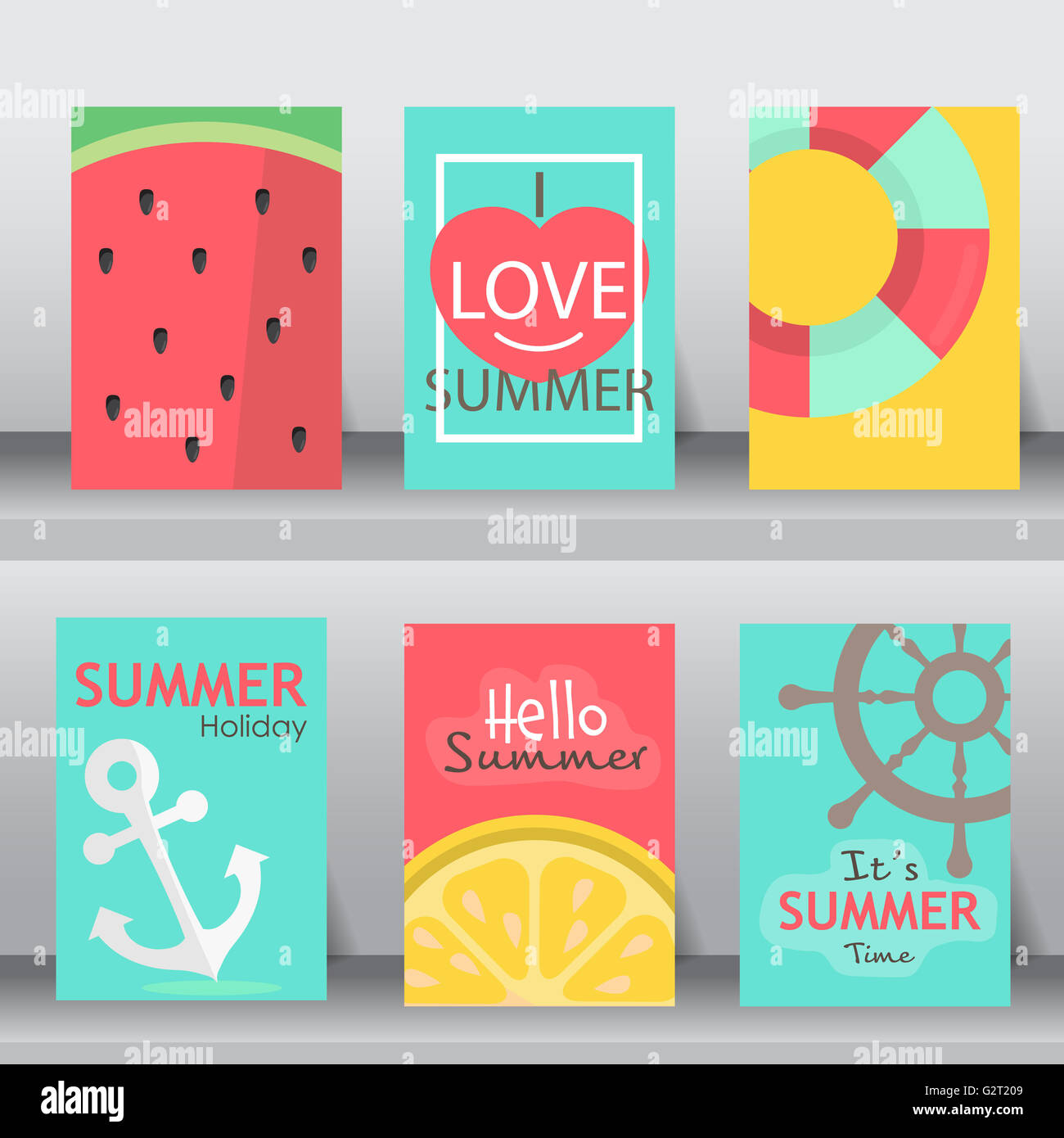 summer, holiday, vacation poster set. flat design. can be use for ...